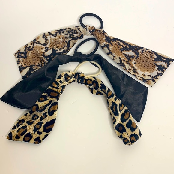 Hair | Bundle Hair Bow Ties Black Satin Snakeskin Leopard Print Bows ...